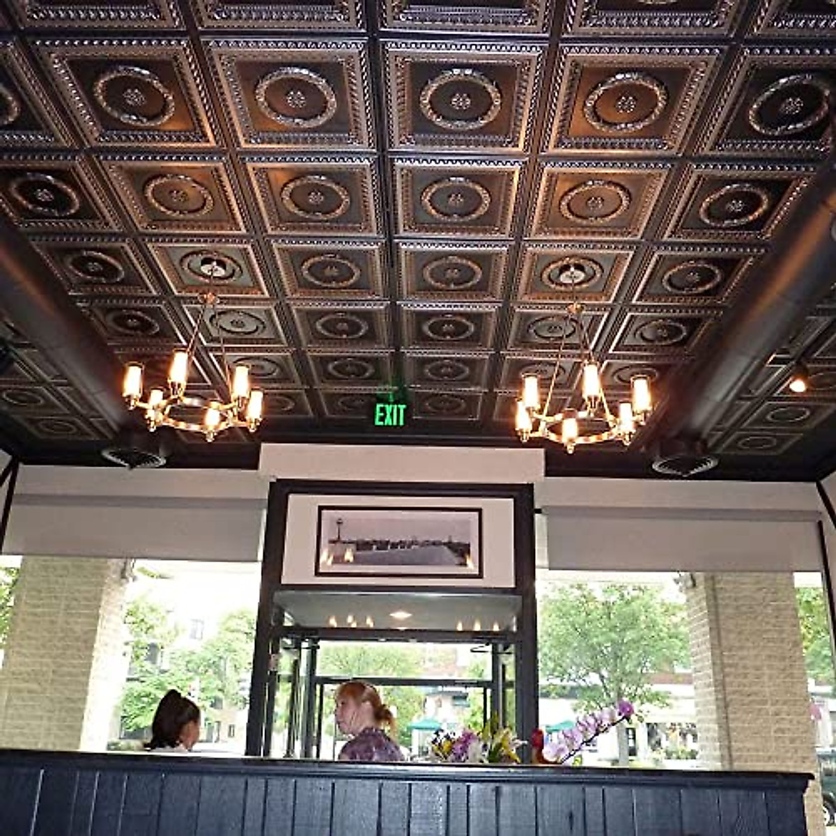 From Plain To Beautiful In Hours 210 Laurel Wreath PVC 2' x 2' Lay-in or Glue-up Ceiling Tile, Mocha, 10 Piece