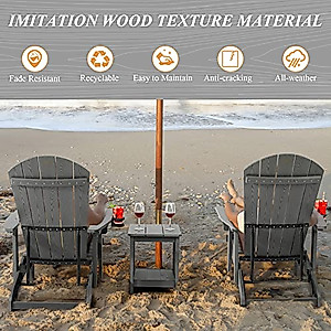 Leteuke Adirondack Chair with Ottoman, Oversized Adirondack Chair with Adjustable Backrest and 2 Cup Holder, Weather Resistant Adirondack Chair for Patio, Outdoor, Fire Pit, Garden, Deck, Dark Gray