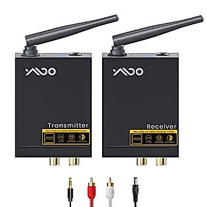 YMOO 2.4Ghz Wireless Audio Transmitter Receiver for TV,192kHz/24bit HiFi Audio,20ms Ultra Low Latency,320ft Long Range RCA Jack Wireless Adapter for Active Subwoofer/Speaker to TV/PC/CD Player