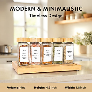 EDELHAUS Glass Spice Jars with Label and Bamboo Lids (24 x 4oz) Spice Containers with 240 Labels, Shaker Inserts, Steel Funnel, Empty Square Seasoning Organizer for Spice Rack, Cabinet, Drawer