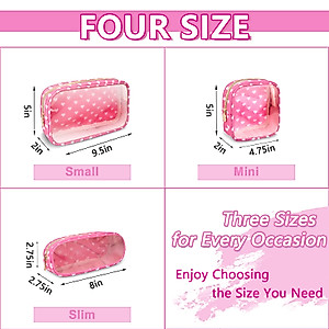 Clear Small Makeup Bag with Zipper, Nylon&PVC Cosmetic Travel Bag Preppy TSA Approved Toiletry Bag for Women Girls, Transparent Waterproof Makeup Pouches Cute Travel Bag for Purse(Small-Pink Heart)