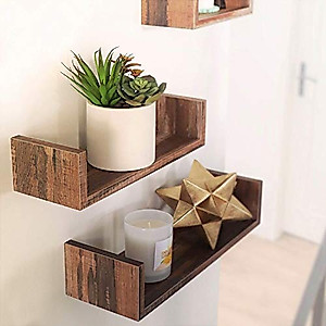 Under.Stated U Shaped Floating Wall Shelves - Rustic MDF with PVC Wall Mounted Display Rack | Multi-Purpose Hanging Shelves Set of 3 (Rustic Brown)