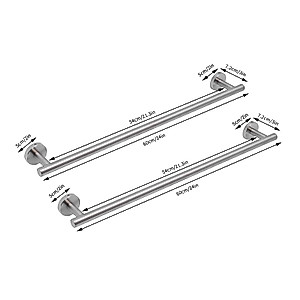 Bath Towel Bar, 24 Inch 304 Stainless Steel Thicken Towel Rack for Bathroom, 2PCS Towel Holder Brushed Finished Wall Mount Bath Towel Rack for Bathroom Towel Holder