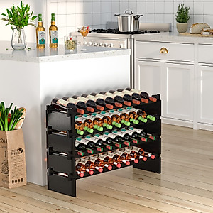 Domax Wine Rack Freestanding Floor - 4 Tiers Stackable Wine Rack 36 Bottle Wine Bottle Holder， Bamboo Wine Holder Wine Storage for Kitchen, Bar, Pantry, Wine Cellar and Countertop (Black)