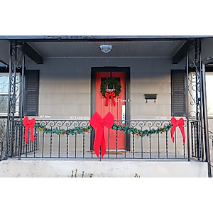Rocky Mountain Goods Red Christmas Bow Extra Large 35” by 18” - 11 Looped Waterproof Velvet Large Outside Bow - Bow for car, Door, House - Jumbo Red Bow with Attachment for Hanging (1)