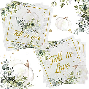 40pcs Fall in Love Napkins-Fall Bridal Shower Decorations, Disposable Green Pumpkin Paper Fall Wedding Shower Dinner Napkins for Engagement Party Fall in Love Bridal Shower Decor
