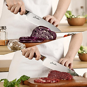 Areeba Chef Knife, Razor Sharp 8 Inch Kitchen Knife with Ebana Wood Handle High Carbon Stainless Steel Professional Cooking Chef's Knives with Gift Box