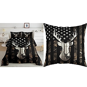 Castle Fairy Deer Antlers Camo Comforter Set Queen Size+Throw Pillow Cover 18x18 Inch