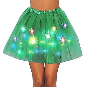 Victray Women Light Up Tutus Adult LED Tulle Tutu Skirt Sparkly Plus Size Tutu Costume (Green 1)