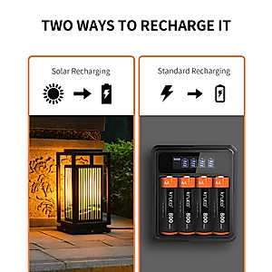 Kruta NiMH Rechargeable AA Batteries, 1.2V 800mAh Rechargeable AA Solar Batteries for Outdoor Solar Lights and Household Devices, Pre-Charged (AA Pack 8)