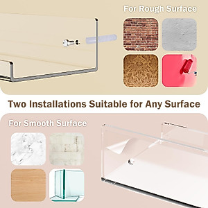 Set of 8, Acrylic Shelves for Bathroom Organizer, 15" Adhesive Clear Floating Shelves for Wall Storage, No Drill Book Wall Shelves