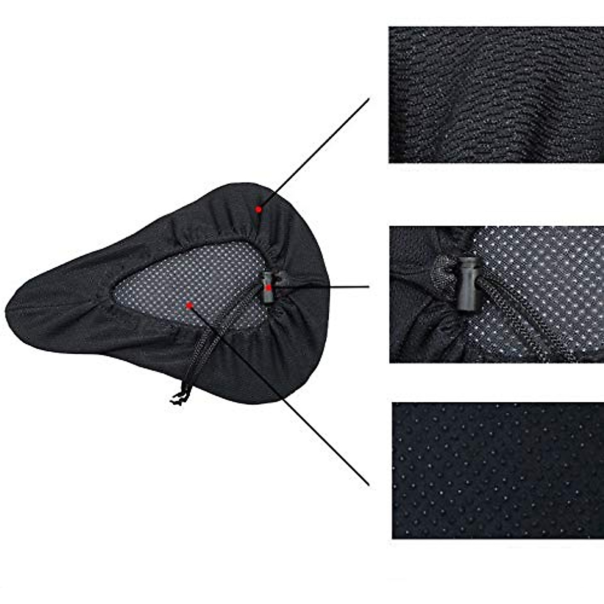 Free-fly Comfortable Gel Bike Seat Cover with Drawstring- Extra Soft Gel Bicycle Seat - Non-Slip Bike Seat Pad Cover for Mountain Road Sports MTB Bike Exercise Bike (Black)