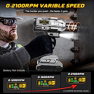 Cordless Impact Wrench 1/2 inch for DeWalt 20v Battery, Impact Wrench 900Ft-lbs(1200N.m) High Torque Brushless Electric Impact Gun, Power Impact Driver with 4-Mode Speed, LED Work Light(no battery)