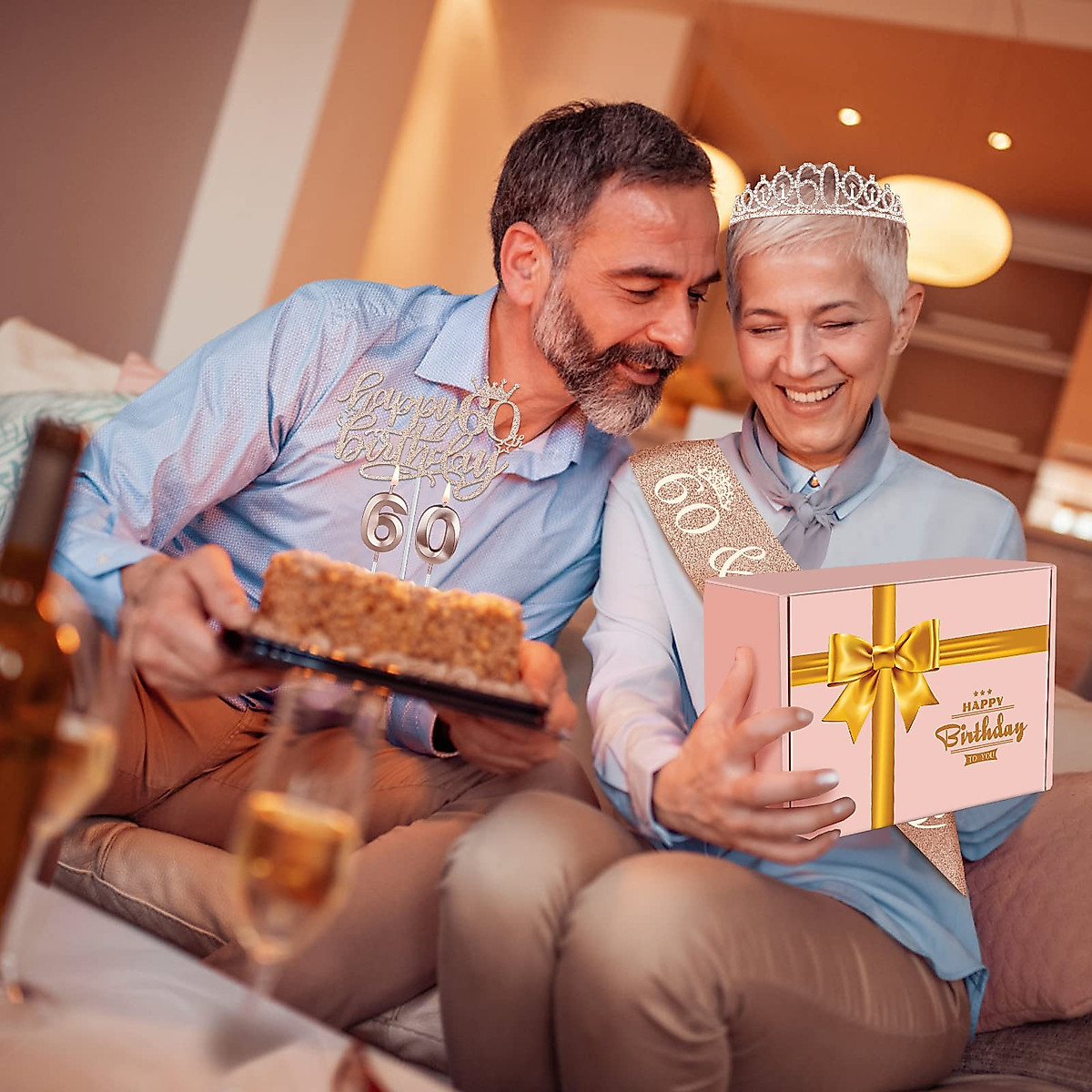 60th Birthday Decorations for Women, Include 60th Birthday Sash and Tiara, Cake Topper and Candles, Number Balloons, 60 Year Old Gifts Women