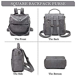 VASCHY Backpack Purse for Women, Fashion Square Small Mini Convertible PU Leather Backpack Shoulder Bag for Ladies Teen Girls