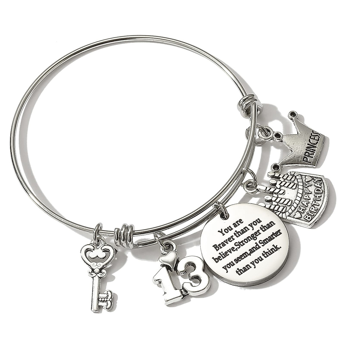 Miss Pink 13th Birthday Jewelry Gifts for Her Stainless Steel Expandable Bangle 13 Year Old Charm Bracelets for Daughter Granddaughter