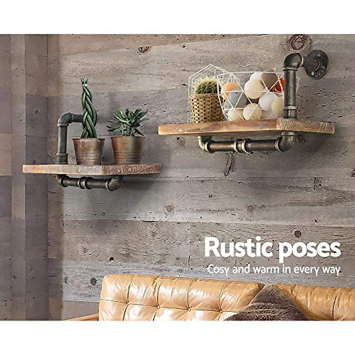 Industrial Pipe Shelf 2 Layer Pipe Design Rustic Wood Ladder Bookshelf DIY Wall Shelving