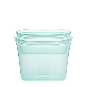 Zip Top Reusable Food Storage Bags | 2 Bag Set [Teal] | Silicone Meal Prep Container | Microwave, Dishwasher and Freezer Safe | Made in the USA
