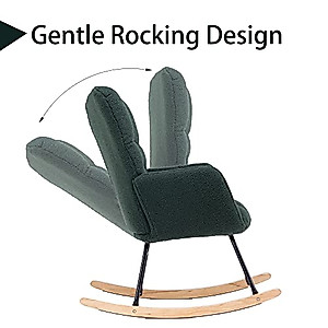 Krinana Teddy Fabric Nursery Rocking Chair, Rocker Armchair with Solid Wood Legs, Glider Chair Nursery with High Backrest for Living Room Apartment (Teddy Fabric,Green)