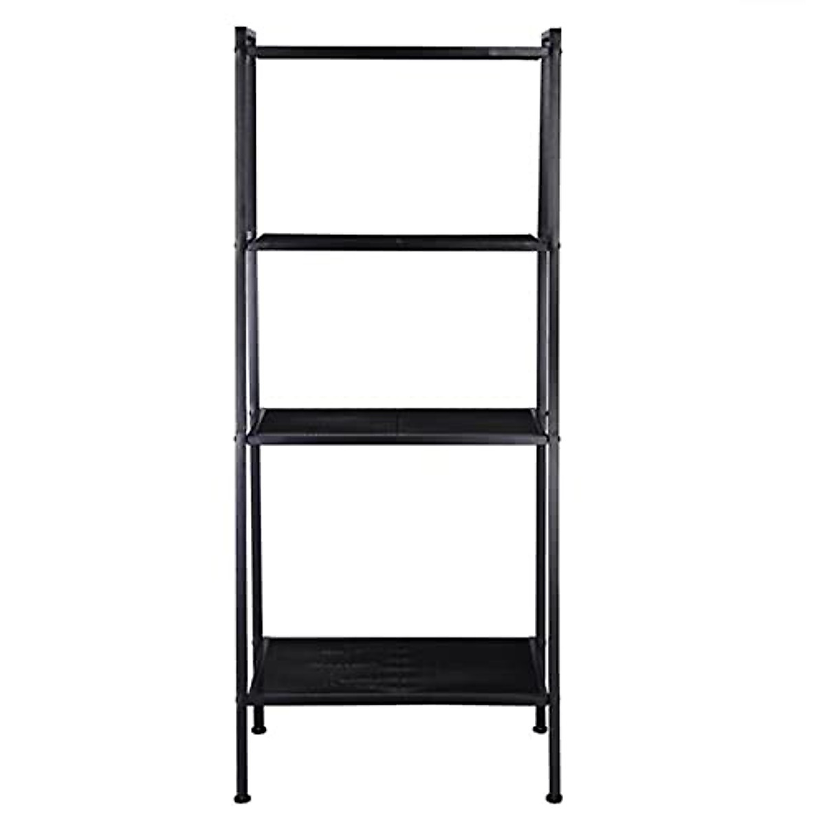 XIAOSENLIN 5-Shelf Modern Bookcase, Freestanding Ladder Bookshelf with Industrial Metal Frame for Living Room Bedroom Home Office (Black-4 Tier)