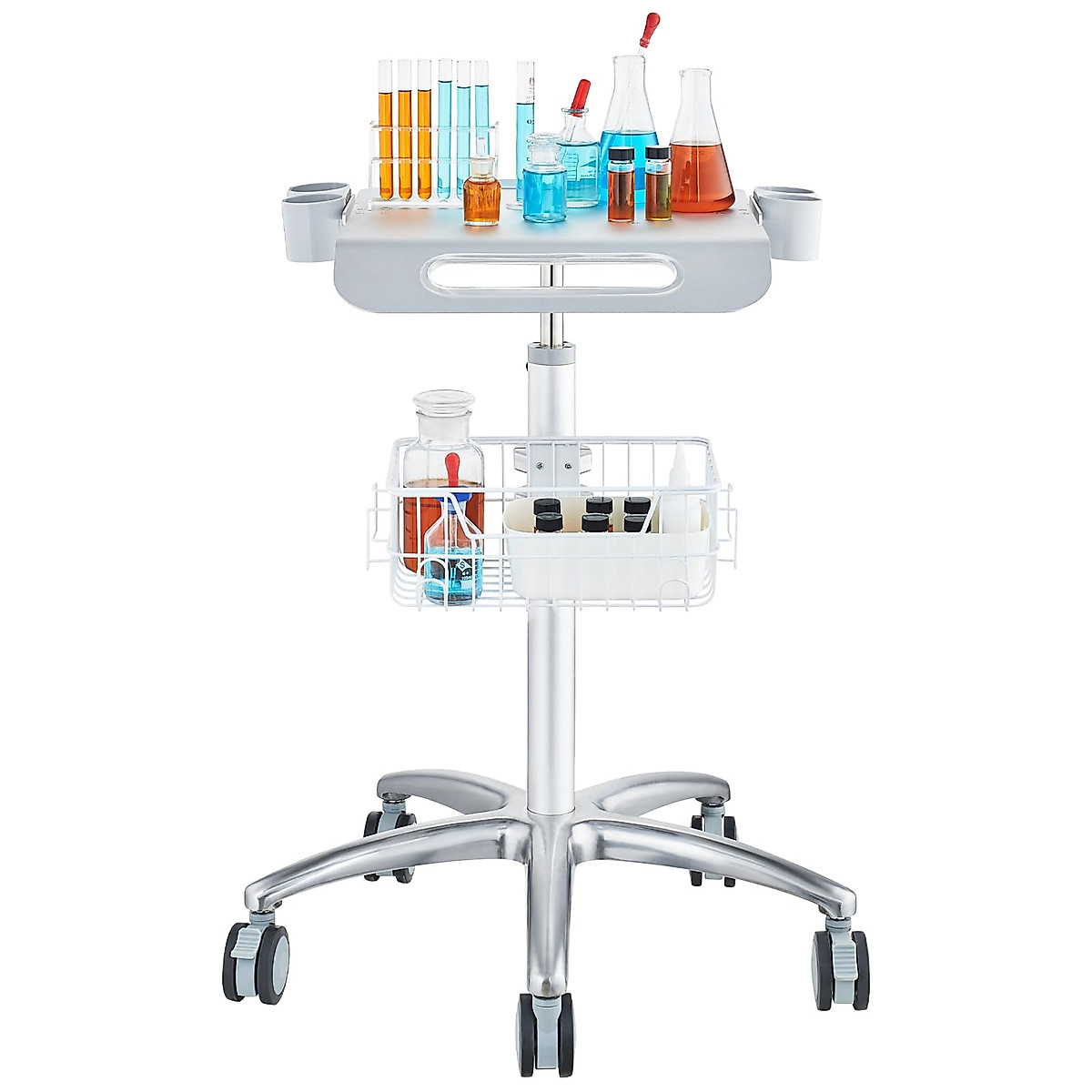 VEVOR Medical Cart Mobile Trolley Cart with Wheels 29.5"-41.3" Height Adjustable Stainless Steel Dental Cart Rolling Desktop Lab Cart with 16.5"× 15.7" Large Tabletop