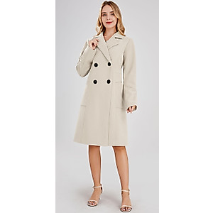 chouyatou Women's Basic Essential Double Breasted Mid-Long Wool Blend Pea Coat (Small, Off White)