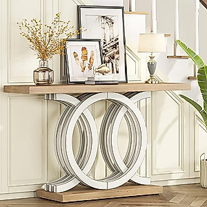 Tribesigns 55 in Console Table with Geometric Base, Modern Hallway Table, Wooden Entryway Table, Foyer Sofa Table, Unique Long Accent Table for Decoration and Organization (White) Brand