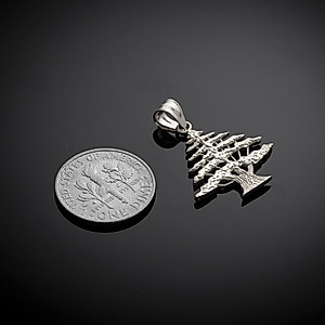 Middle Eastern Jewelry High Polish 14k White Gold Cedar Tree Charm Pendant
