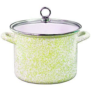 Calypso Basics by Reston Lloyd Enamel Stock Pot with Glass Lid, 2.5 quart, Lime/White Marble