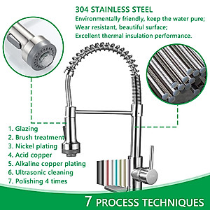 ECHLI Kitchen Sink Faucet, Pull Down Spring Single Handle Stainless Steel Faucet with Sprayer with LED Light for bar Laundry and Utility Sink faucets(Brushed Nickel)