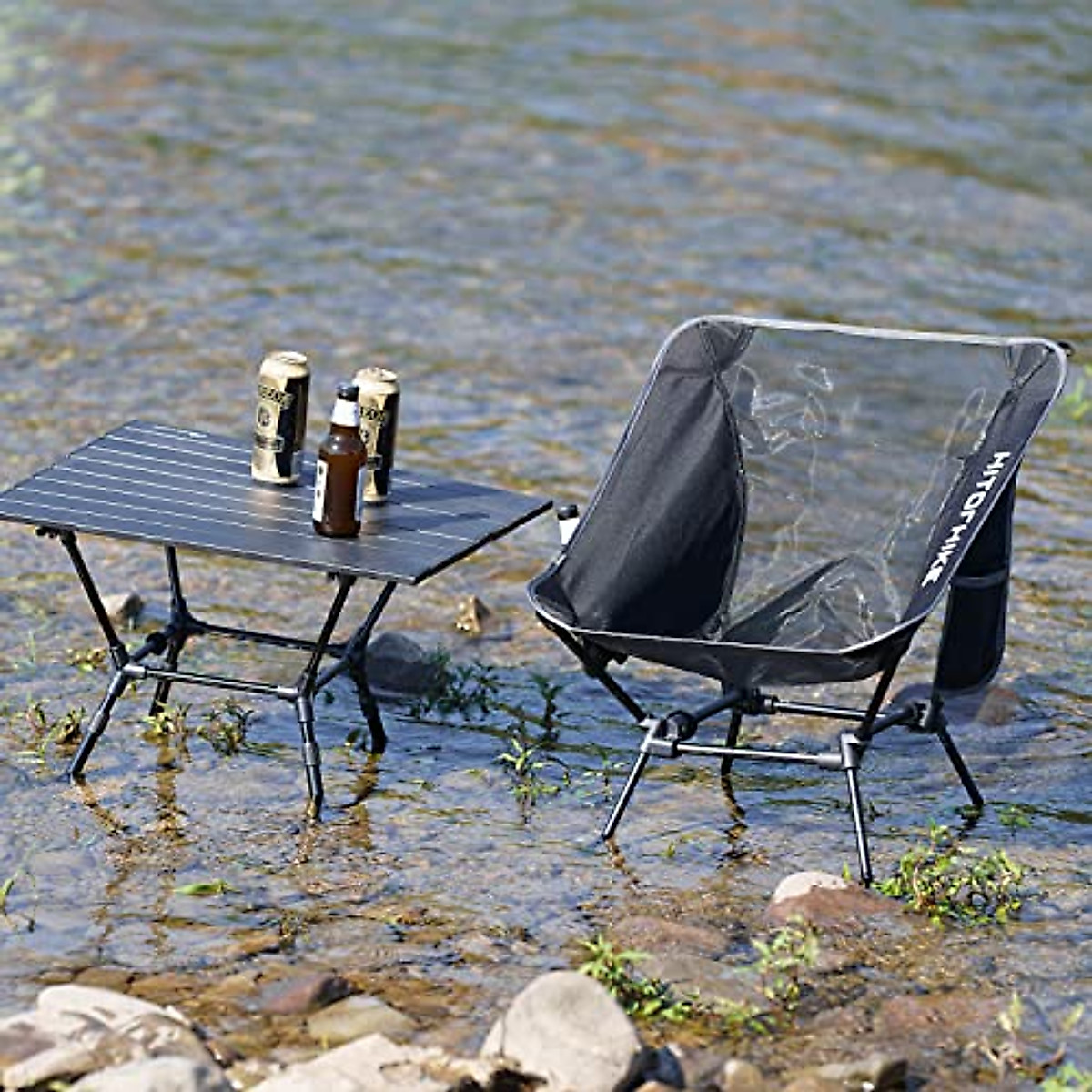 HITORHIKE Camping Chair Backpack Camping Folding Chair Breathable Mesh Structure Aluminum Frame with 2 Side Pockets Camping Chair Compact Ultralight Carrying Bag (Dark Black 2PCS)