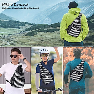 MOSISO Crossbody Sling Backpack, Vertical Stripe Sling Bag with Front Raised Pocket Travel Hiking One Shoulder Chest Bag Daypack, Black