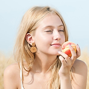 Hicarer 6 Pair Rattan Earrings Summer Straw Earrings for Women Tassel Woven Bohemian Earring Wicker Braid Hoop Drop Earring for Girls(Charming Series)