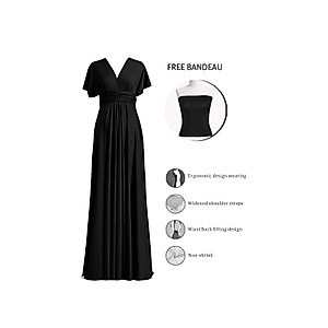 Women's Elegant Formal Bridesmaid Evening Gown Sleeveless Ruched Party Cocktail Maxi Long Infinity Dress with Bandeau Black