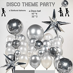 yeewaka silver disco party balloon garland arch kit 140cs with disco ball star mylar balloon for disco theme Birthday party graduation prom decorations