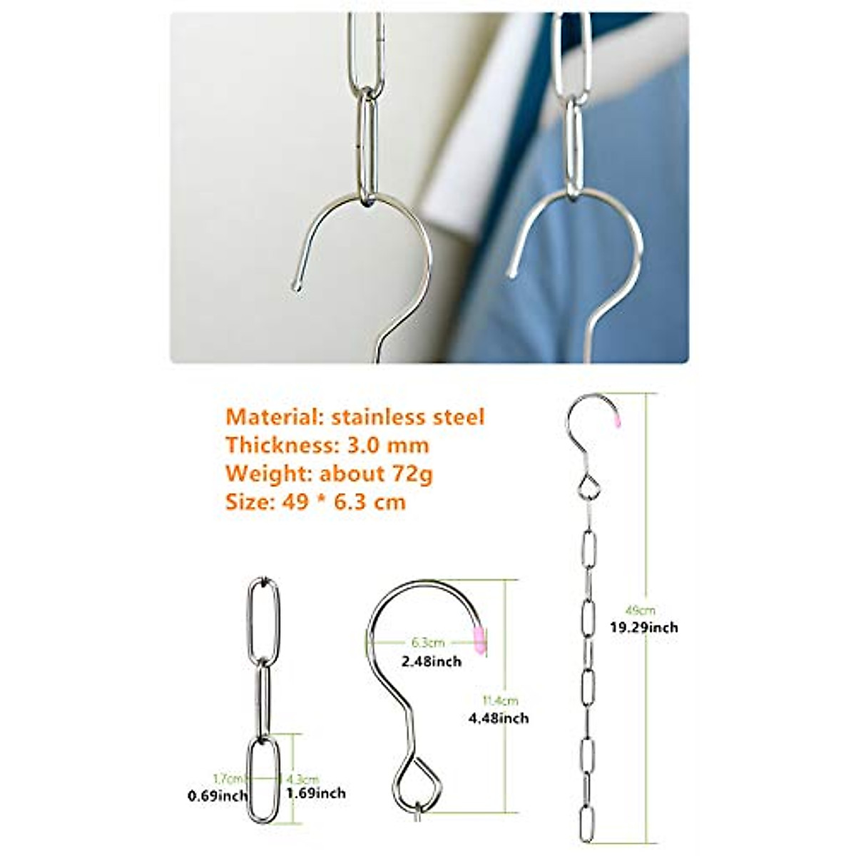 Falytemow Stainless Steel Space Saving Hanger Chains Magic Hangers Closet Space Saver Hanger Organizer Cascading Hangers Gain 80% More Space Set of 10