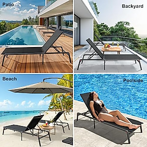 BSTOKCAM Outdoor Lounge Chair, Foldable & Assemble-Free Tanning Chaise Lounge with 0-60° Adjustable Backrest, Stainless Aluminum Sunbathing Lounge Chair for Patio, Pool, Beach - Black