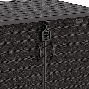 Duramax Cedargrain StoreAway 850L Plastic Garden Storage Shed - Outdoor Storage Bike Shed – Durable & Strong Construction– Ideal for Tools, Bikes, BBQs & 2x 120L Garbage Bins, 130 x 74 x 110 cm, Brown