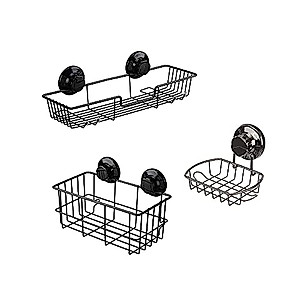 SANNO Suction Cup Soap Dish Holder Suction Shower Caddy Deep Bathroom Basket