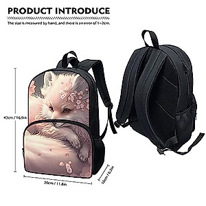 DMOYALA Fox Love Backpack for Girls Boys for School Cute Fox Baby Blossom Pink Backpacks with Water Bottle Pocket 17 inch Canvas Lightweight