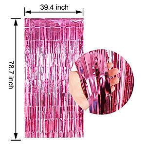 Miliocry 3 Pack 3.3 x 6.6 ft Pink Foil Fringe Curtains, Metallic Tinsel Curtain Backdrop for Parties, Door Wall Streamers, Glitter Streamer for Birthday, Photo Booth Props, Christmas Party Decor