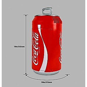 Coca-Cola 8 Can Portable Mini Fridge w/ 12V DC and 110V AC Cords, 5.4L (5.7 qt) Can Shaped Personal Cooler, Red, Travel Fridge for Drinks, Snacks, Lunch, Home, Office, Dorm Room, RV