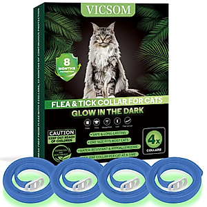 4 Pack Flea Collar for Cats, Cat Flea and Tick Collar Glow in Dark, 8 Months Prevention Cat Flea and Tick Treatment, Waterproof Adjustable Cat Flea Collar, Tick and Flea Collar for Kitten Cat, Blue