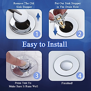 2.0 Upgraded Universal Bathroom Sink Stopper Pop Up, Sink Drain Plug for 1.06-1.80'' Drain Holes, Bathroom Stainless Steel Sink Drain Filter With Basket (Silver 1pc)