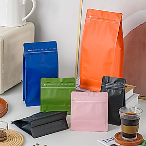 Roppolo 50 Pcs 0.5lb Balck Sqaure Coffee Bean Bags with Valve, Easy Tear Open & Repeating Sealed Zipper, Heat-Seal Stand Up & Flat Bottom Coffee Bag, 8oz Capacity 7.6.1x6.5 Inch