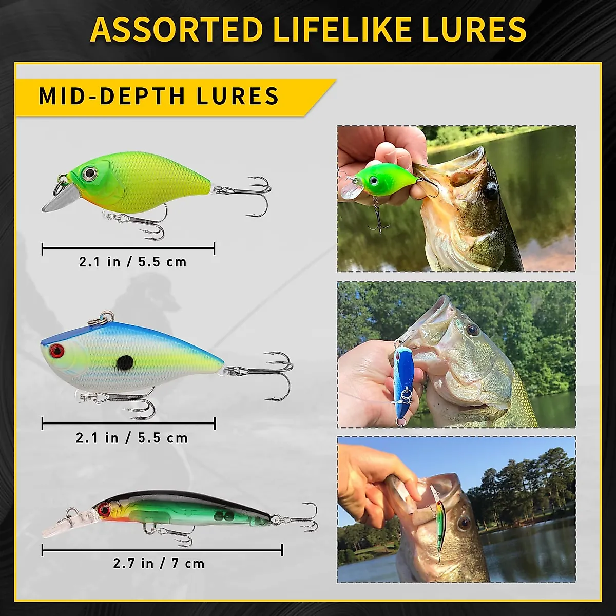 GOTOUR Fishing Lures Accessories Kit with Tackle Box, Fishing Hooks Minnow Crankbait Frog Popper Lure Worm Fishing Spoon Spinner Bait for Bass Crappie, Fishing Gear Freshwater Equipment Gifts for Men