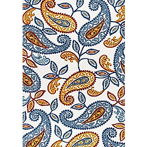 JONATHAN Y AMC102B-5 Julien Paisley High-Low Indoor Outdoor Area-Rug Bohemian Floral Easy-Cleaning High Traffic Bedroom Kitchen Backyard Patio Porch Non Shedding, 5 X 8, Orange/Blue