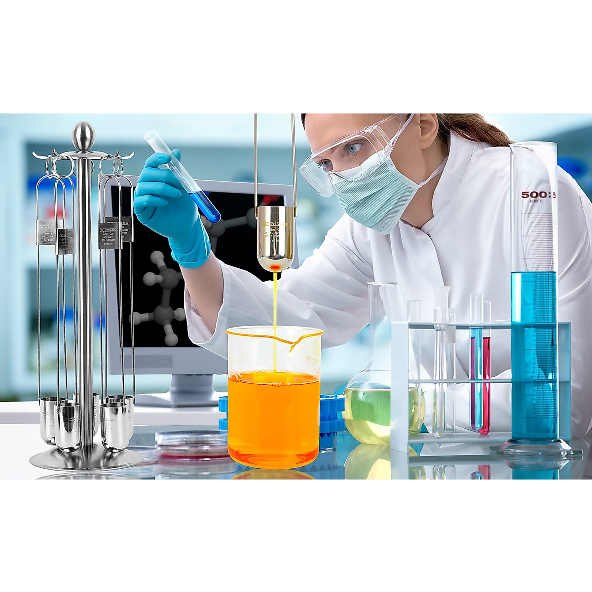 GELTTULU Zahn Cup Immersion Viscosity Cup,#1 to #5 Dip Type 44ml Stainless Steel Viscometer Flow Cup with Storage Rack for Paint, Ink, Dye, Lacquers, Food, Syrup,Oil(5 pcs）