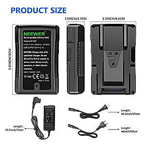 Neewer 95Wh (6600mAh) V-Mount/V-Lock Battery, 14.8V Rechargeable Li-ion Battery with D-Tap Output Charger and D-Tap Cable Compatible with Sony Video Broadcast Camera Camcorder LED Light (BP-95W)