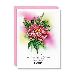 TUMYBee Flower Birthday Card, Peony Quilling Card, 5inx7in Card for Women Born in November, Birth Month Flower Card, 12 Month Birthday Decoration for Mother, Grandmother, for Him and Her (November)
